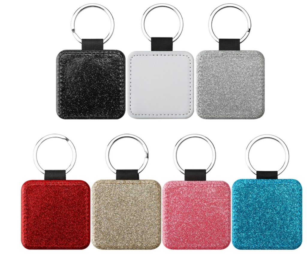PU Faux Leather Sublimation Keyrings 50pcs (Various Shapes & Glitter ...